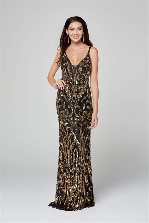 Black And Gold Sequin Prom Dress