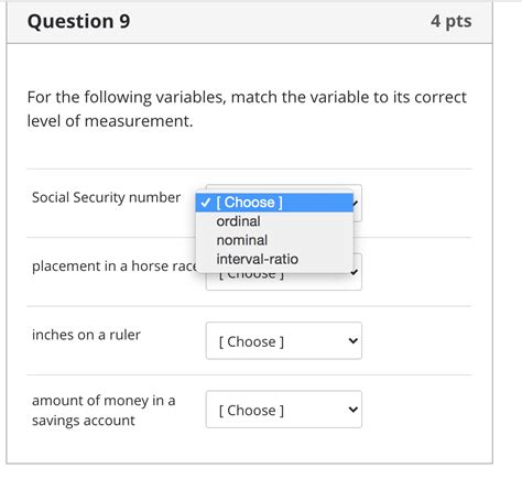 Solved Question Pts For The Following Variables Match Chegg