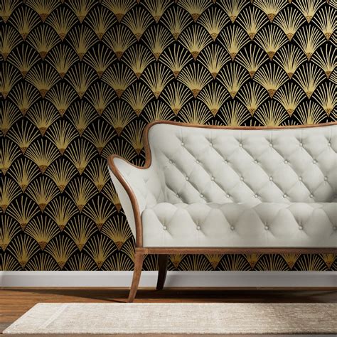 Art Deco Gold Or Silver Metallic Wallpaper 1920s Fans Black Cream
