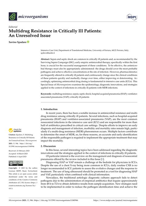 Pdf Multidrug Resistance In Critically Ill Patients An Unresolved Issue