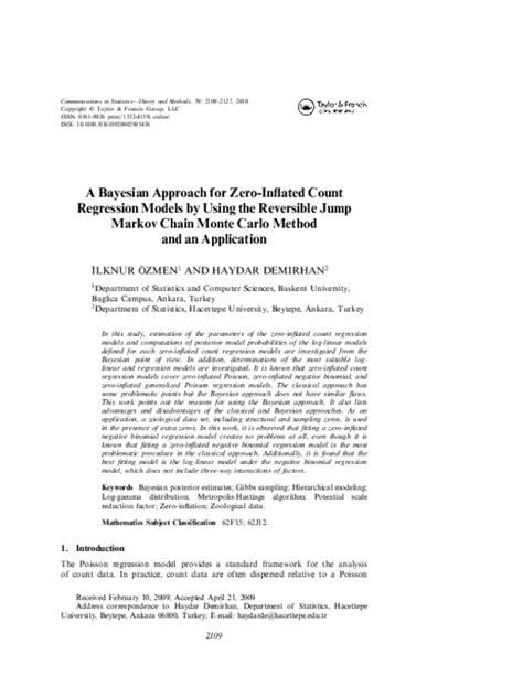 Pdf A Bayesian Approach For Zero Inflated Count Regression Models By Using The Reversible Jump