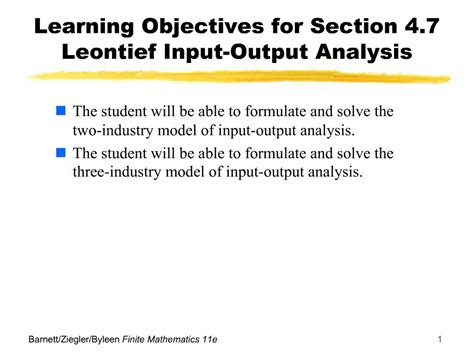 Ppt Learning Objectives For Section 4 7 Leontief Input Output