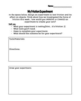 My Friction Experiment By Science By Ms Smith TPT