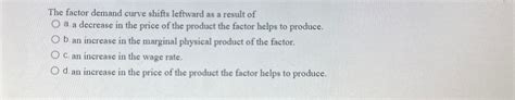 Solved The Factor Demand Curve Shifts Leftward As A Result Solved The Factor Demand Curve Shifts Leftward As A Result