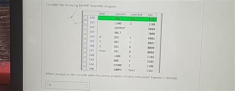 Solved Consider The Following Marie Assembly