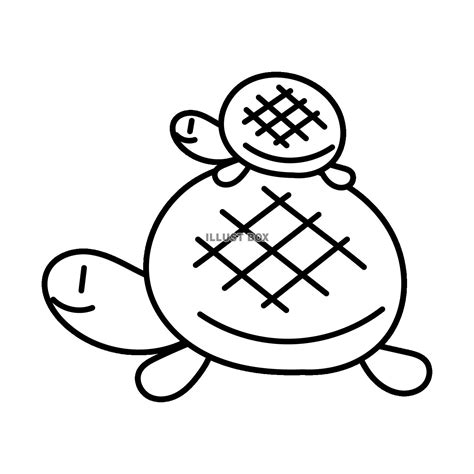 無料イラスト おんぶする親子カメ 白黒手描き