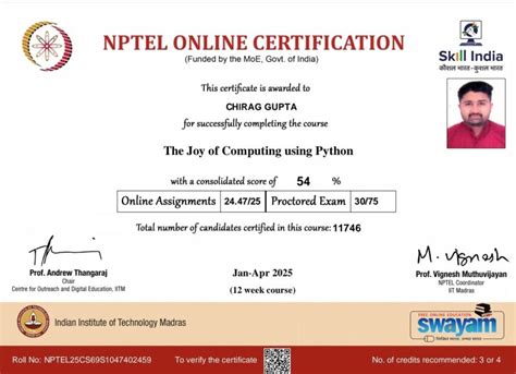 Excited To Share That Ive Completed The Nptel Course “the Joy Of
