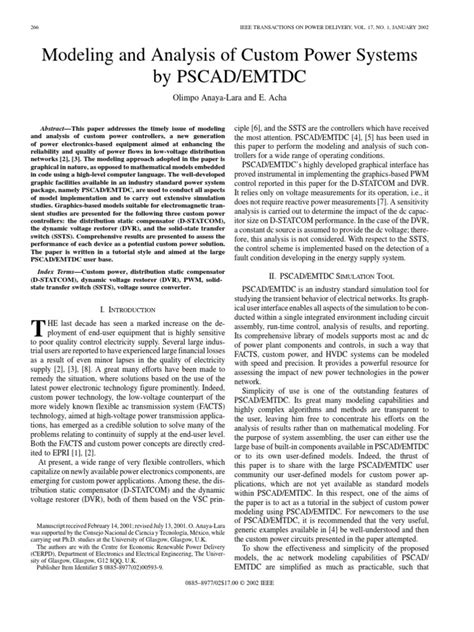 Modeling And Analysis Of Custom Power Systems By Pscad Emtdc Pdf Ac Power Capacitor
