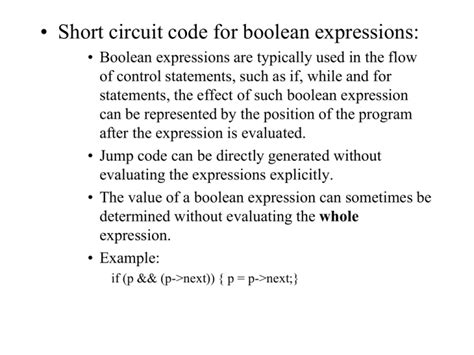 Short Circuit Code For Boolean Expressions