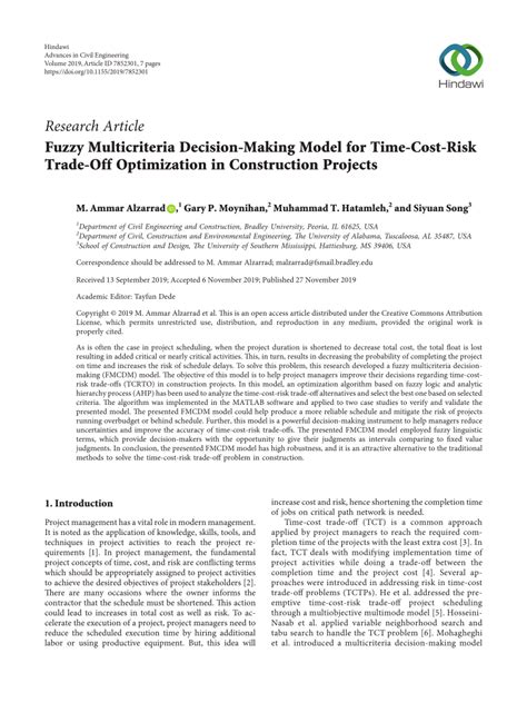 Pdf Fuzzy Multicriteria Decision Making Model For Time Cost Risk