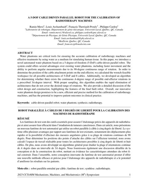 Pdf A 5 Dof Cable Driven Parallel Robot For The Calibration Of