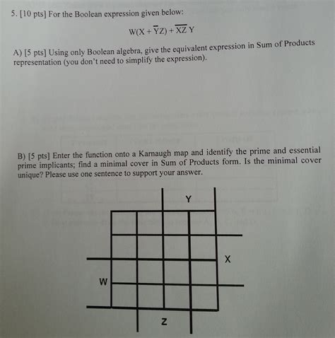 solved for the boolean expression given below w x yz
