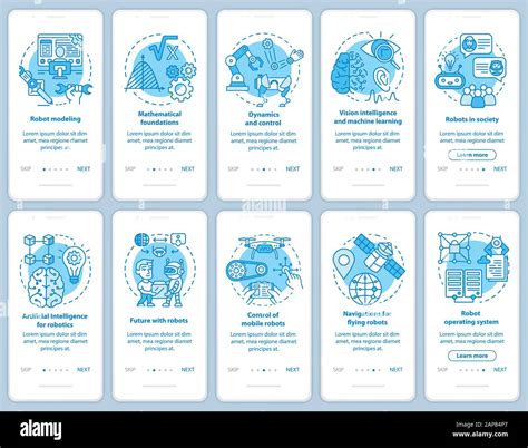 Robotics Courses Onboarding Mobile App Page Screen Vector Template Set Modeling Development Of