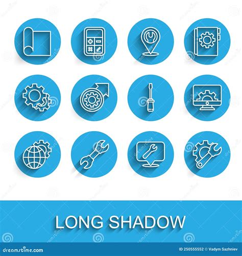 Set Line Globe Of The Earth And Gear Wrench Spanner Graphing Paper For Engineering Location