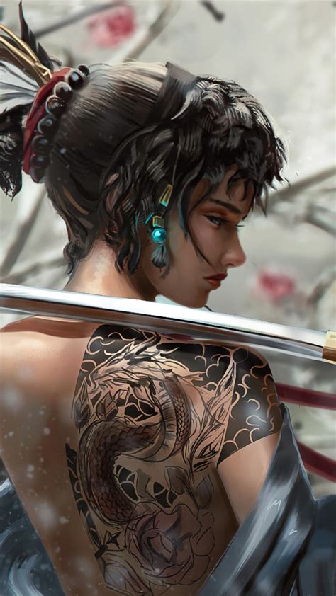 Samurai Girl Tattoo Katana Digital Art 4k Hd Wallpaper Rare Gallery