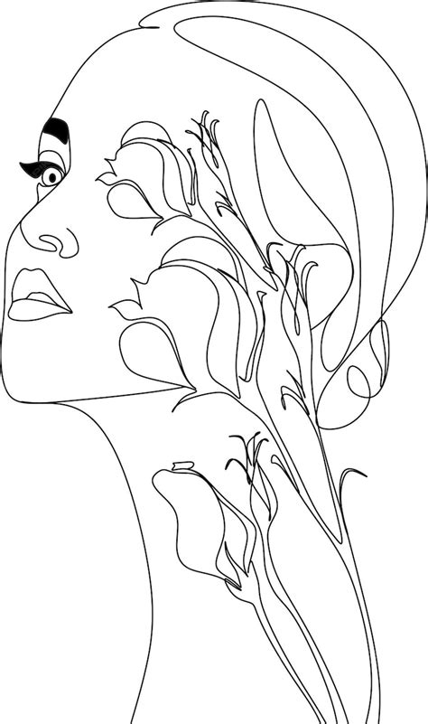 Premium Vector Abstract Face With Flowers By One Line Vector Drawing Portrait Minimalistic Style