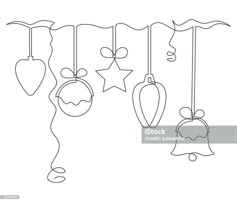 새해의 화환과 가정이나 크리스마스 트리에 대 한 크리스마스 장식 연속 선 그리기 벡터 그림 크리스마스에 대한 스톡 벡터 아트 및