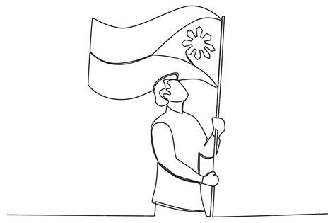 필리핀 국기를 들고 있는 남자 필리핀 독립 기념일 온라인 드로잉 프리미엄 벡터