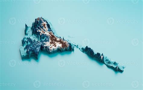 Topographic Eritrea Map Hypsometric Elevation Tint Spectral Shaded Relief Map 3d Illustration