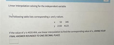 Solved Linear Interpolation Solving For The Independent Chegg Com