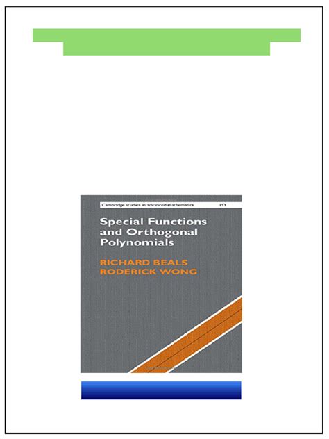 Special Functions And Orthogonal Polynomials 2nd Edition Richard Beals Complete Edition Pdf
