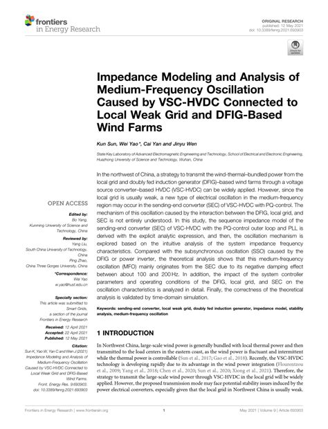 Pdf Impedance Modeling And Analysis Of Medium Frequency Oscillation Caused By Vsc Hvdc