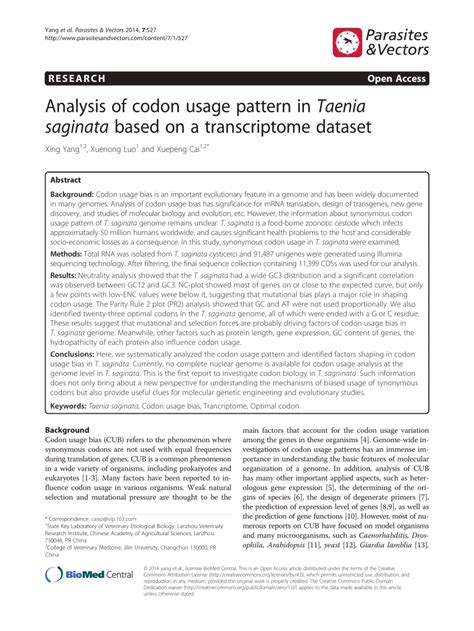 pdf analysis of codon usage pattern in taenia saginata based on a