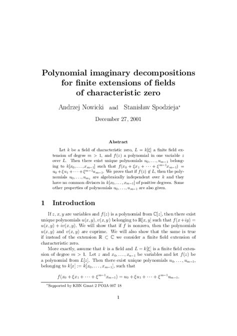 Pdf Imaginary Polynomial Decompositions In Fields