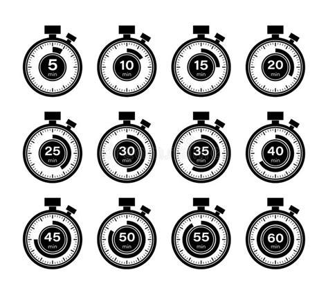 Set Timer Clock Stopwatch Cooking Time 0 To 60 Minutes Stock Vector Illustration Of