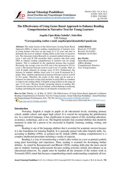 Pdf The Effectiveness Of Using Genre Based Approach To Enhance Reading Comprehension In