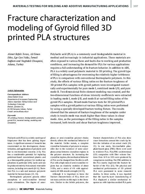 Pdf Fracture Characterization And Modeling Of Gyroid Filled 3d