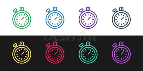 Set Line Stopwatch Icon Isolated On Black And White Background Time
