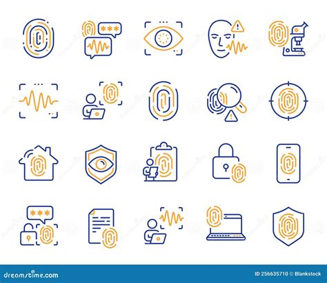 Biometric Line Icons Fingerprint Access Eye Biometric And Voice Recognition Icons Vector