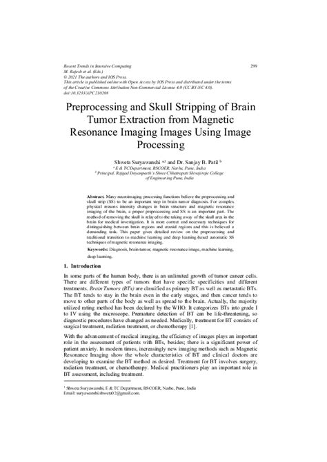 Pdf Preprocessing And Skull Stripping Of Brain Tumor Extraction From Magnetic Resonance