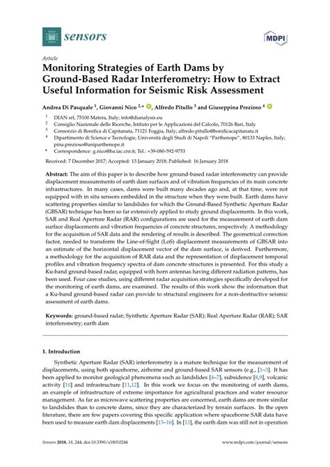 Pdf Monitoring Strategies Of Earth Dams By Ground Based Radar