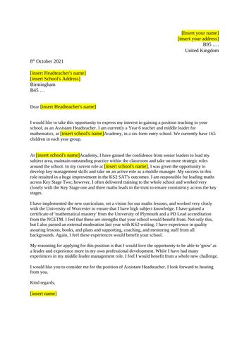 Assistant Headteacher Supporting Statement Pack Teaching Resources