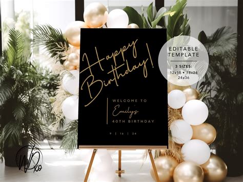 Happy Birthday Welcome Sign Editable Template Instant Download