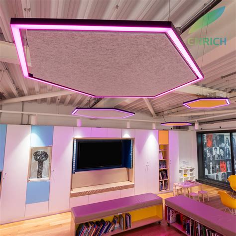 Customized Size Rgb Color Changing Hexagonal Led Pendant Light Acoustic Panel Light For Office
