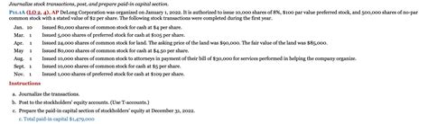 Solved 1 Journalize Stock Transactions Post And Prepare