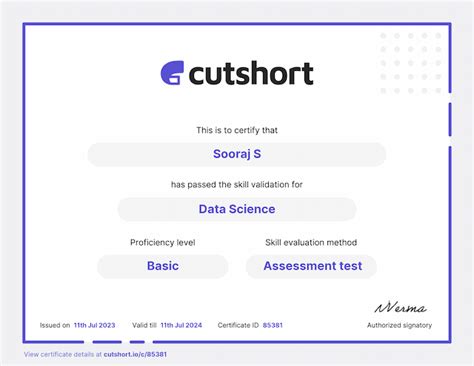 Soorajs Skill Certificate For Data Science Cutshort
