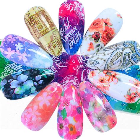 10 рулонных наклеек для ногтей в виде цветов Ретро стиль фольга для ногтей переводная