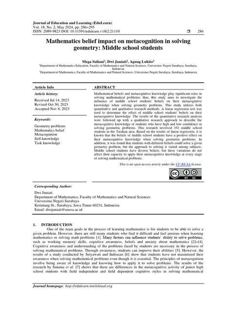 Mathematics Belief Impact On Metacognition In Solving Geometry Middle