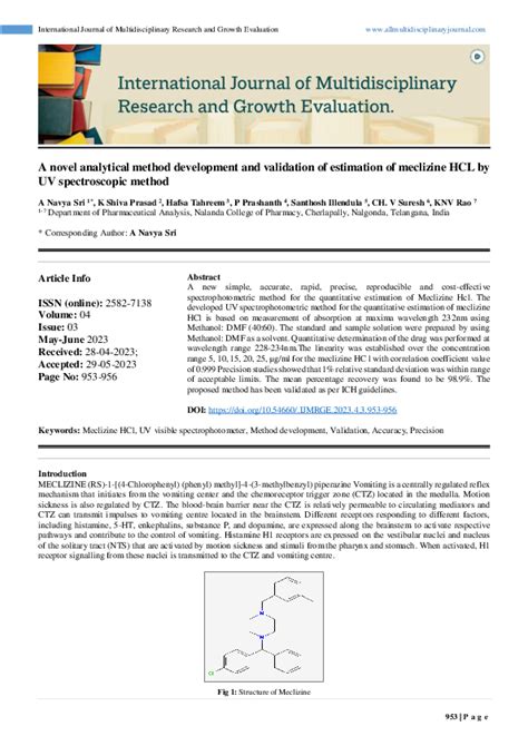 Pdf A Novel Analytical Method Development And Validation Of Estimation Of Meclizine Hcl By Uv