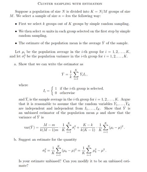 Solved Cluster Sampling With Estimation Suppose A Population