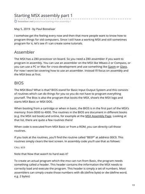Starting Msx Assembly Part 1 Pdf Bios Booting