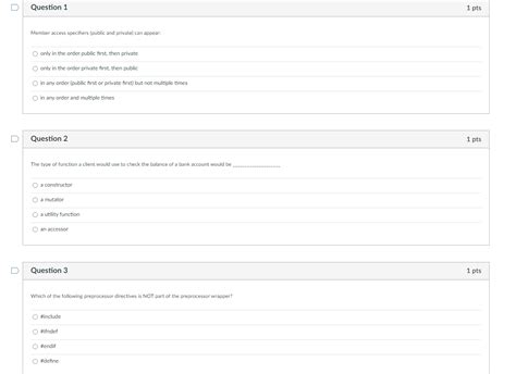 Solved Question 1 1 Pts Member Access Specifiers Public And