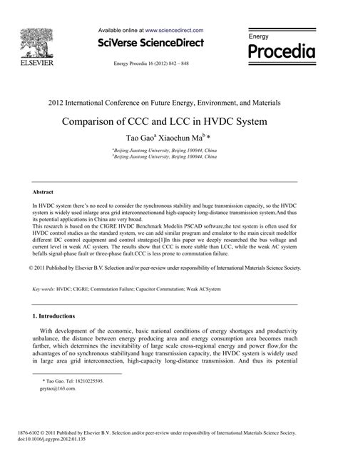 Pdf Comparison Of Ccc And Lcc In Hvdc System