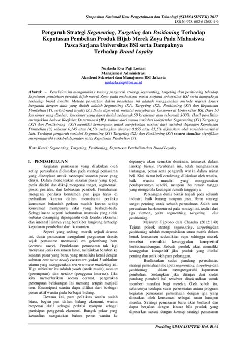 Pdf Pengaruh Strategi Segmenting Targeting Dan Positioning Terhadap Keputusan Pembelian