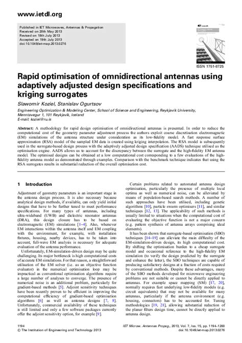 Pdf Rapid Optimisation Of Omnidirectional Antennas Using Adaptively Adjusted Design