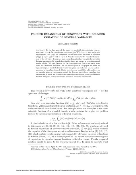 Pdf Fourier Expansions Of Functions With Bounded Variation Of Several Variables